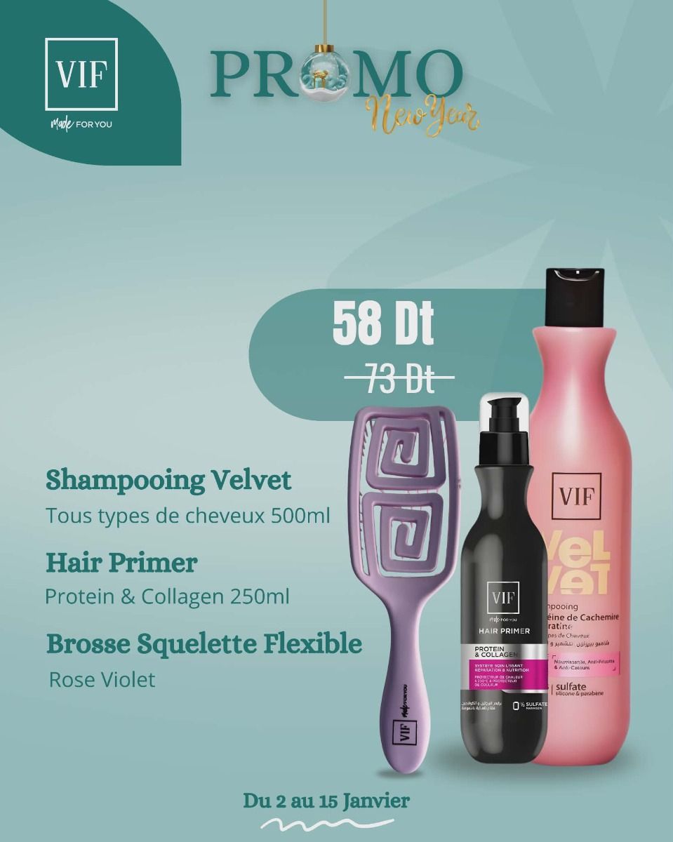 PACK Shampoing velvet tous types 500ml - Hair primer 250ml - Brosse ...